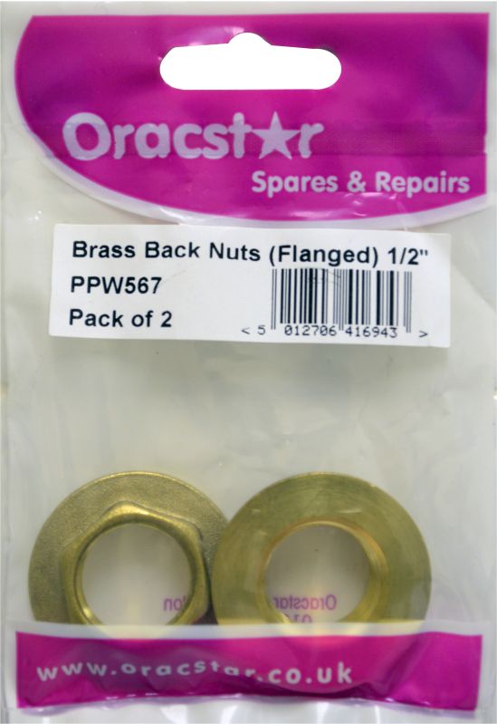 1/2 inch Brass Back Nuts Flanged (2) - Timbermills