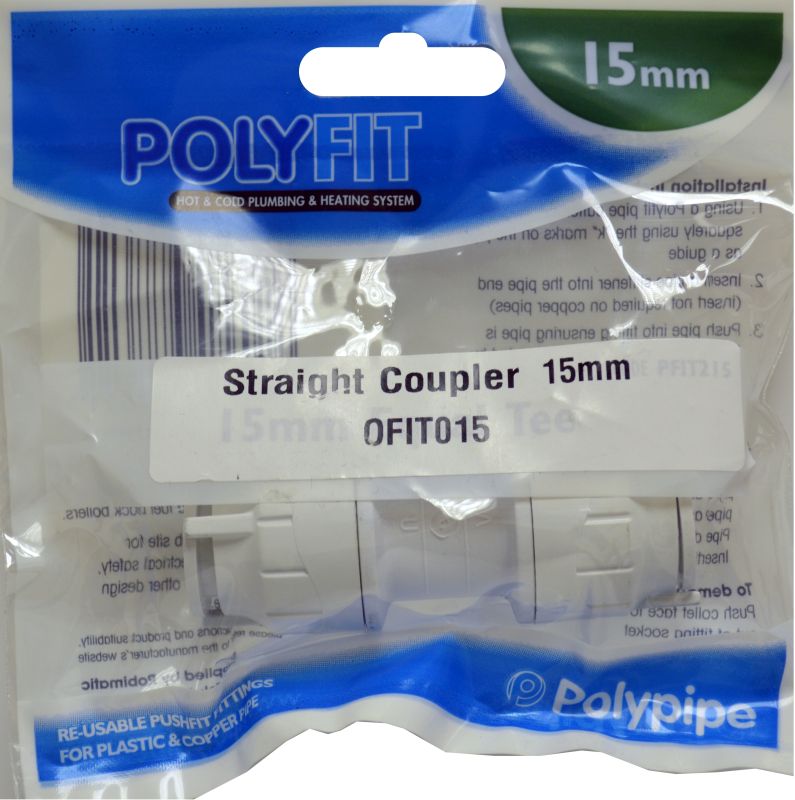 Polyfit 15mm Straight Coupler - Timbermills