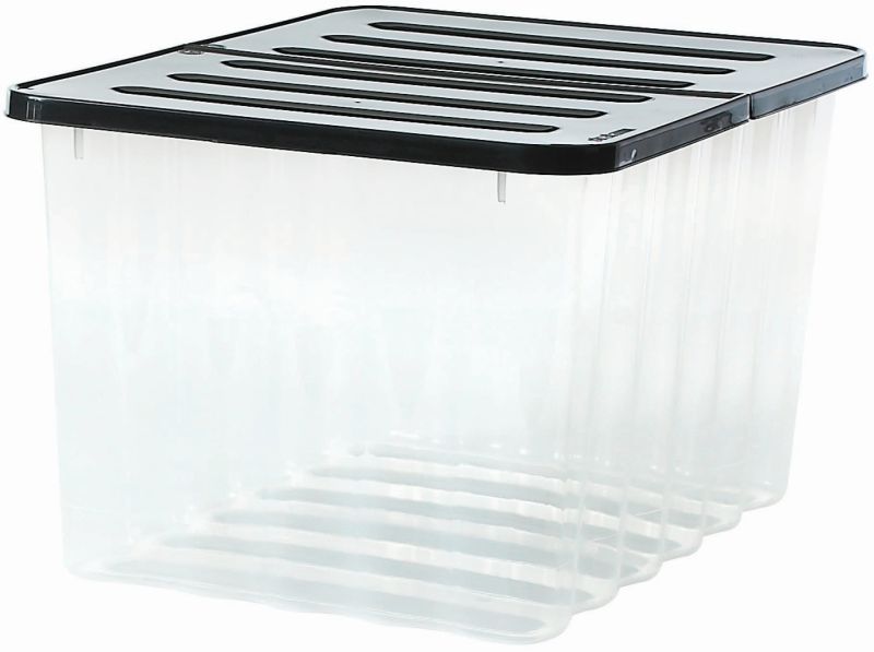 28Ltr Clear Storage Box with Black Lid - Timbermills